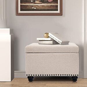 Homestripe 24 Inch Modern Tufted Bedroom Storage Ottoman Bench, Linen Lift Top Upholstered Foam Padded Rectangular Footstool, Easy Assemble Ottoman,Beige