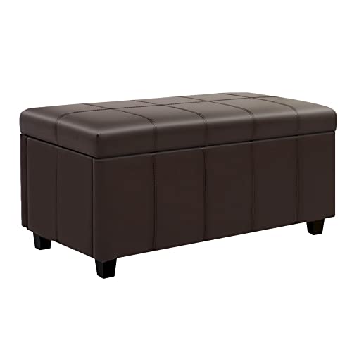 Homestripe 36Inch Damara Lift-Top Storage Ottoman Bench with Faux-Leather Upholstery, Upholstered Foam Padded Rectangular Footstool, Easy Assemble Furniture ,Russet Brown