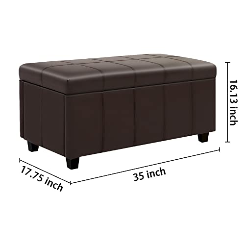 Homestripe 36Inch Damara Lift-Top Storage Ottoman Bench with Faux-Leather Upholstery, Upholstered Foam Padded Rectangular Footstool, Easy Assemble Furniture ,Russet Brown