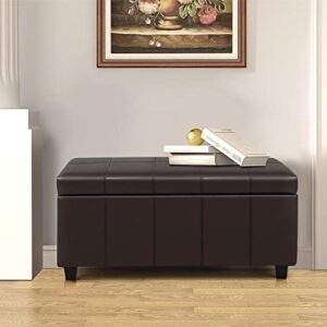 Homestripe 36Inch Damara Lift-Top Storage Ottoman Bench with Faux-Leather Upholstery, Upholstered Foam Padded Rectangular Footstool, Easy Assemble Furniture ,Russet Brown