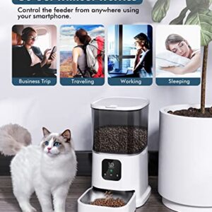 ZOKALEY Automatic Cat Feeders,2.4G WiFi Enabled Programmable Pet Feeder for Dog and Cat,Timed Pet Food Dispenser with Portion Control,APP Remote Control &10s Voice Recorder,B-White