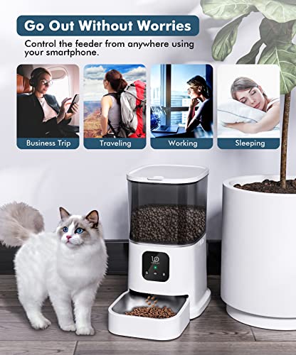 ZOKALEY Automatic Cat Feeders,2.4G WiFi Enabled Programmable Pet Feeder for Dog and Cat,Timed Pet Food Dispenser with Portion Control,APP Remote Control &10s Voice Recorder,B-White