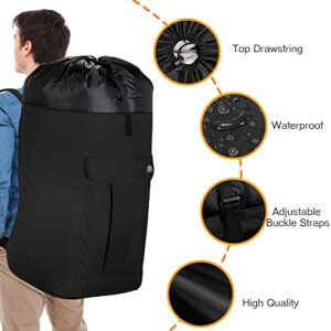 Laundry Bag Backpack Extra Large, Heavy Duty Laundry Bag with Straps and Belt for College Students, Portable Laundry Backpack for Dorm Room, Sturdy Waterproof Laundry Hamper for Travel, Apartment, Laundromat (Black)