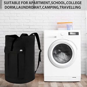 Laundry Bag Backpack Extra Large, Heavy Duty Laundry Bag with Straps and Belt for College Students, Portable Laundry Backpack for Dorm Room, Sturdy Waterproof Laundry Hamper for Travel, Apartment, Laundromat (Black)