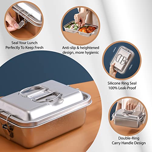 SUBRON Stainless Steel Bento Lunch Box for Adults with Secure Locks, 1800ML 3 Compartments 2 Layer Leak Proof Metal Insulated Lunch Food Containers