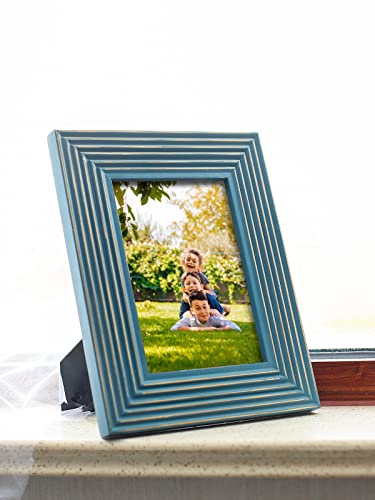 Robhomily 5x7 Picture Frame Blue 2 Pack 5x7 Distressed Wood Frame with Real Glass for Rustic and Farmhouse Home Decor