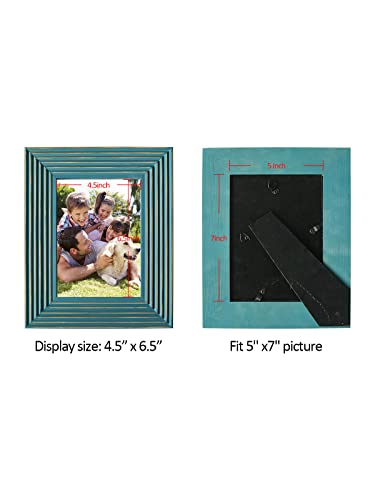 Robhomily 5x7 Picture Frame Blue 2 Pack 5x7 Distressed Wood Frame with Real Glass for Rustic and Farmhouse Home Decor