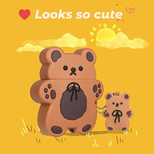 Besoar Brown Bear for Airpod 1/2 Case Cartoon Cute Fashion Character Kawaii Cool Silicone Design 3D Cover for Airpods 1st/2nd Unique Stylish Funny Fun for Air Pods 1&2 Girls Boys Teen Kids Cases