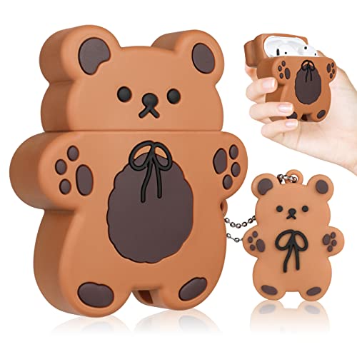 Besoar Brown Bear for Airpod 1/2 Case Cartoon Cute Fashion Character Kawaii Cool Silicone Design 3D Cover for Airpods 1st/2nd Unique Stylish Funny Fun for Air Pods 1&2 Girls Boys Teen Kids Cases