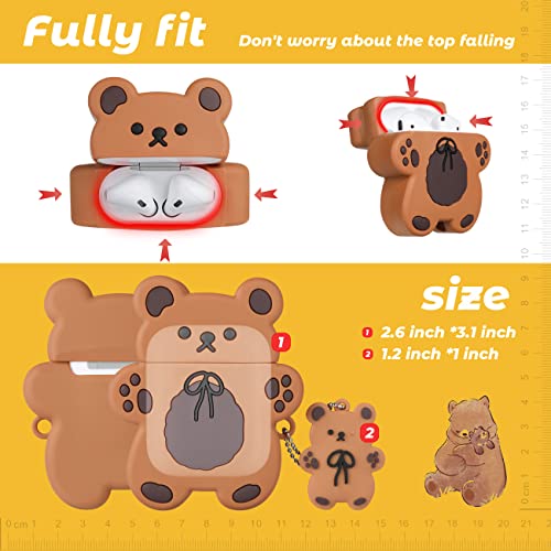 Besoar Brown Bear for Airpod 1/2 Case Cartoon Cute Fashion Character Kawaii Cool Silicone Design 3D Cover for Airpods 1st/2nd Unique Stylish Funny Fun for Air Pods 1&2 Girls Boys Teen Kids Cases