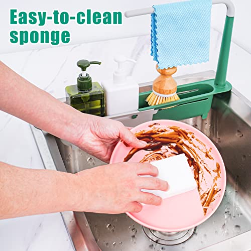 NiHome Multifunctional Telescopic Sink Organizer with Towel Hanger, Drain Basket and Adjustable Length - Ideal for Kitchen, Bathroom and Home Storage (Green/White)