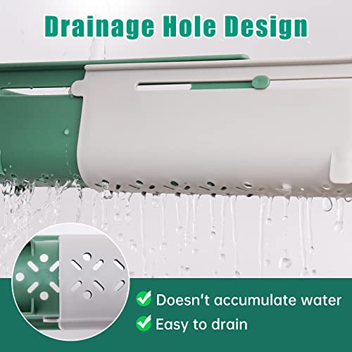 NiHome Multifunctional Telescopic Sink Organizer with Towel Hanger, Drain Basket and Adjustable Length - Ideal for Kitchen, Bathroom and Home Storage (Green/White)