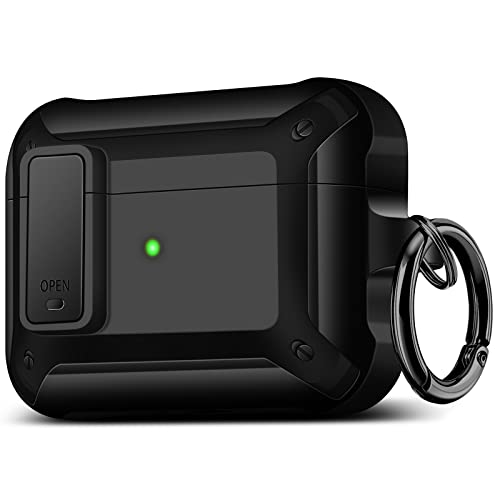 Youtec for Airpods Pro Case, Secure Lock Clip Full Body Shockproof Hard Shell Protective with Keychain for AirPod Pro (2019), Black