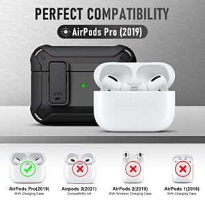 Youtec for Airpods Pro Case, Secure Lock Clip Full Body Shockproof Hard Shell Protective with Keychain for AirPod Pro (2019), Black