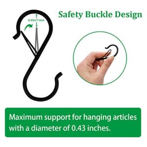 Seamaka 8pcs 3.5 inch Black S Hooks,Heavy Duty S Shaped Hooks for Hanging Rust-Proof S Hooks with Safety Buckle Design for Hanging Plants Coffee Cups Pots and Pans Clothes Bags in Kitchen Bathroom