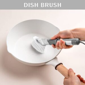 SetSail Dish Brush with Soap Dispenser, Kitchen Dish Brush with Stainless Steel Handle Dish Scrub Brush for Pot Pan Sink Cleaning Dish Soap Control Washing Brush Scrubber, Grey