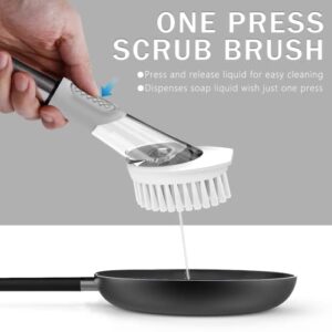 SetSail Dish Brush with Soap Dispenser, Kitchen Dish Brush with Stainless Steel Handle Dish Scrub Brush for Pot Pan Sink Cleaning Dish Soap Control Washing Brush Scrubber, Grey