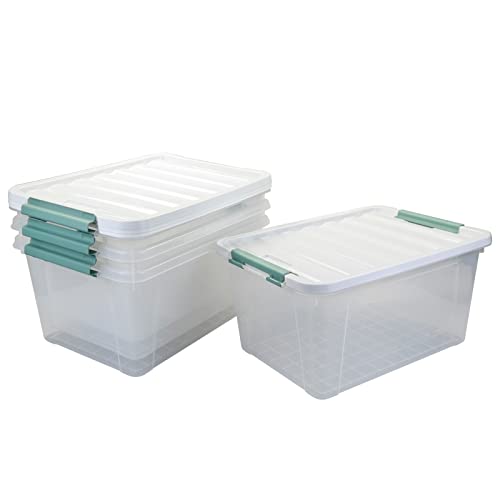 Joyeen Large Latching Storage Box, 4-pack 35 Quart Clear Plastic Storage Bin with Lids