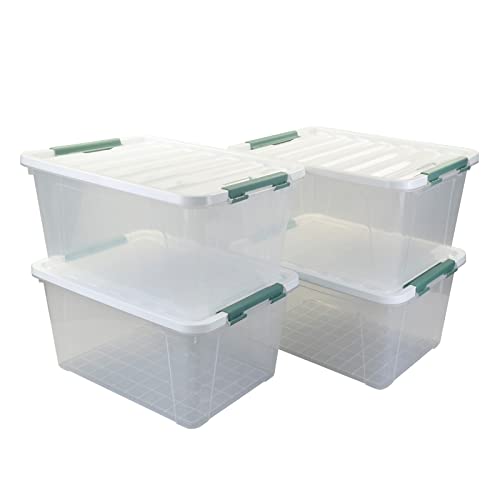 Joyeen Large Latching Storage Box, 4-pack 35 Quart Clear Plastic Storage Bin with Lids