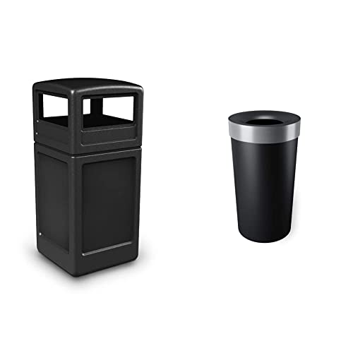 Commercial Zone-73290199 PolyTec 42 Gallon Square Waste Container, Black & Umbra Vento Open Top 16.5-Gallon Kitchen Trash Large, Garbage Can for Indoor, Outdoor or Commercial Use, Black/Nickel