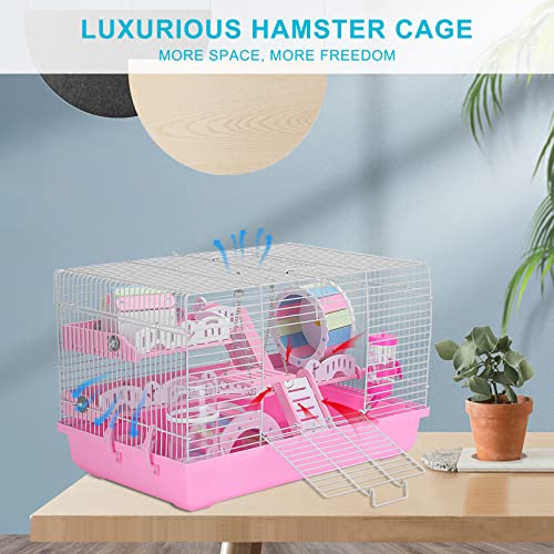 Large Hamster Cage and Habitat, Small Animals Cage with Various Accessories for Syrian Hamster, Dwarf Hamster, Gerbil