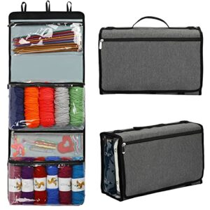 looen portable yarn tote bag foldable hanging yarn storage knitting organizer storage, clear wall display bulk yarn organizer bag for diy knitting