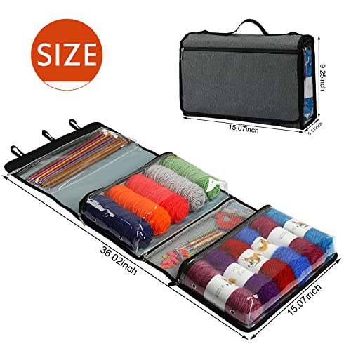 LOOEN Portable Yarn Tote Bag Foldable Hanging Yarn Storage Knitting Organizer Storage, Clear Wall Display Bulk Yarn Organizer Bag for DIY Knitting