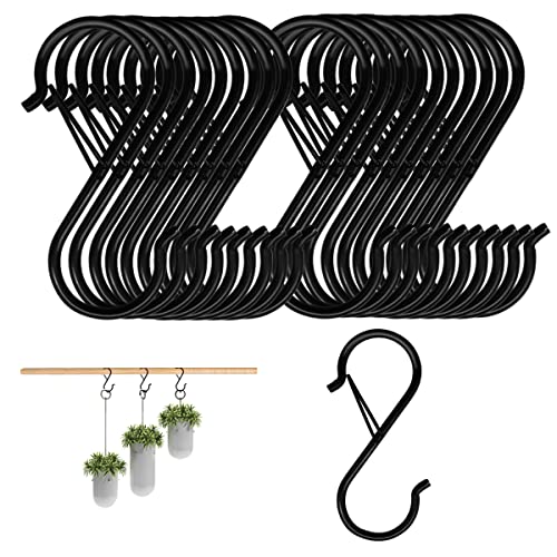 Dianrui 20PCS Black S Shaped Hooks,Metal S Hooks for Hanging Plants, Pots and Pans, Bags-Safety Anti-Drop Buckle Hanging Hooks K1-O-021-20