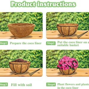 ZeeDix 2Packs 14in Metal Hanging Planter Basket with Coconut Coir Liner- Coconut Coir Liner with Black Chain for Porch Pots Hanger, Indoor Outdoor Plant Flower Pot, Garden Decorations