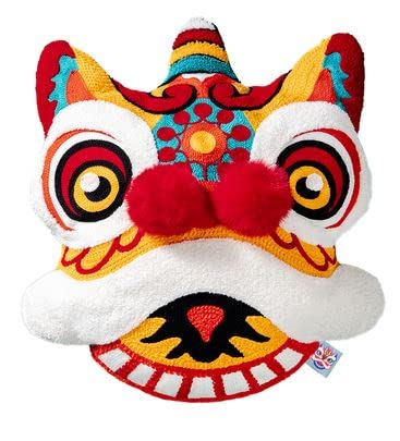 Wonfar 3D Lucky Lion Sofa Cushion Chinese Traditional Dancing Lion (Yellow&red)