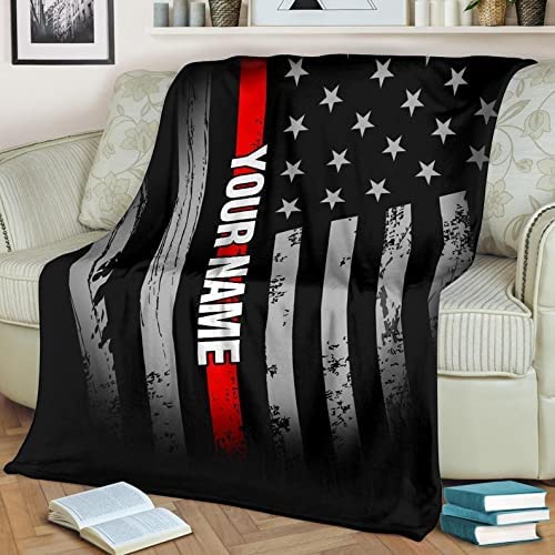 Personalized Firefighter Fleece Blanket - Thin Red Line Blanket Police Blanket - Fireman Blanket Merry Cozy Plush Warm Blanket Holiday Couch Sofa Bed Travel Birthday