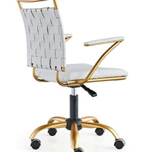 Hioryllks White and Gold Chair Modern Office Chair Gold and White Desk Chair White and Gold Computer Chair Leather Cute Desk Chair with arms (3013 Gold White)