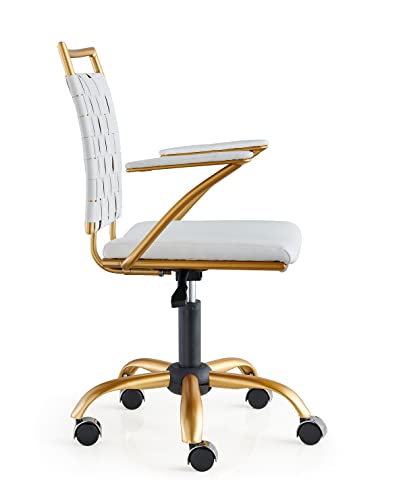 Hioryllks White and Gold Chair Modern Office Chair Gold and White Desk Chair White and Gold Computer Chair Leather Cute Desk Chair with arms (3013 Gold White)