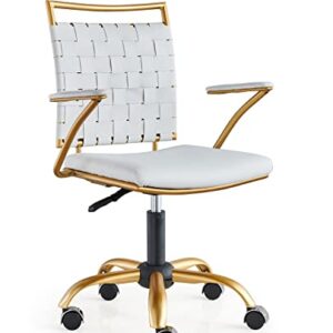 Hioryllks White and Gold Chair Modern Office Chair Gold and White Desk Chair White and Gold Computer Chair Leather Cute Desk Chair with arms (3013 Gold White)