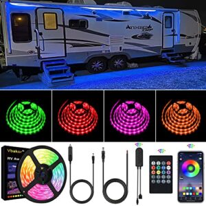 vbakor rv awning lights kit, 20ft rgb dimmable waterproof 12v camper awning strip lights with app/remote control, sound music sync, rv exterior lighting for party motorhome travel trailer