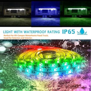 Vbakor RV Awning Lights Kit, 20FT RGB Dimmable Waterproof 12V Camper Awning Strip Lights with APP/Remote Control, Sound Music Sync, RV Exterior Lighting for Party Motorhome Travel Trailer