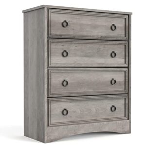 modern 4 drawer dresser, dressers for bedroom, tall chest of drawers closet organizers and storage for clothes - easy pull handle, textured borders drawers for living room, hallway, gray