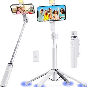 Ambertronix 40” Selfie Stick Tripod Quadrapod, Onboard Light, Wireless Bluetooth Remote, Extendable, Stainless Steel, 3 Light Modes, 9 Brightness Levels, Compatible with All iPhone & Android Devices