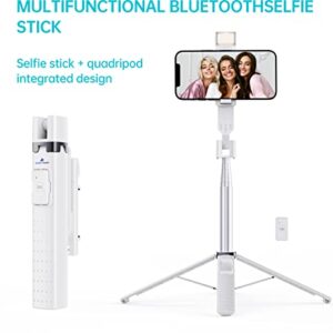 Ambertronix 40” Selfie Stick Tripod Quadrapod, Onboard Light, Wireless Bluetooth Remote, Extendable, Stainless Steel, 3 Light Modes, 9 Brightness Levels, Compatible with All iPhone & Android Devices