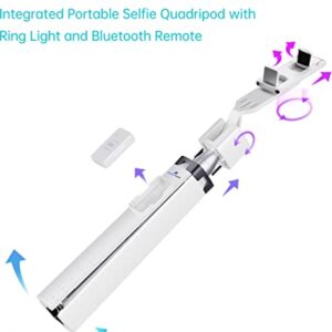 Ambertronix 40” Selfie Stick Tripod Quadrapod, Onboard Light, Wireless Bluetooth Remote, Extendable, Stainless Steel, 3 Light Modes, 9 Brightness Levels, Compatible with All iPhone & Android Devices