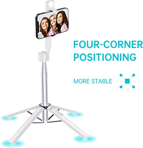 Ambertronix 40” Selfie Stick Tripod Quadrapod, Onboard Light, Wireless Bluetooth Remote, Extendable, Stainless Steel, 3 Light Modes, 9 Brightness Levels, Compatible with All iPhone & Android Devices