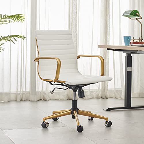 Hioryllks White Gold Office Chair White Gold Office Desk Chair Modern Office Chair Ergonomic Cute Desk Chair (3011 Gold White)