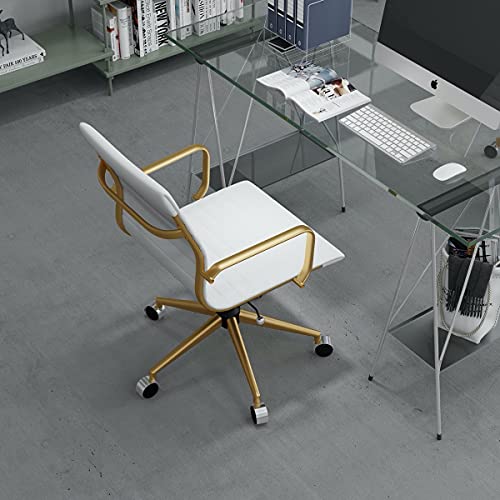 Hioryllks White Gold Office Chair White Gold Office Desk Chair Modern Office Chair Ergonomic Cute Desk Chair (3011 Gold White)