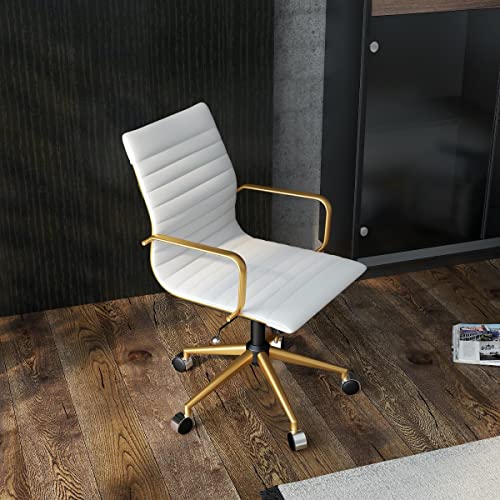 Hioryllks White Gold Office Chair White Gold Office Desk Chair Modern Office Chair Ergonomic Cute Desk Chair (3011 Gold White)