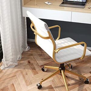 Hioryllks White Gold Office Chair White Gold Office Desk Chair Modern Office Chair Ergonomic Cute Desk Chair (3011 Gold White)