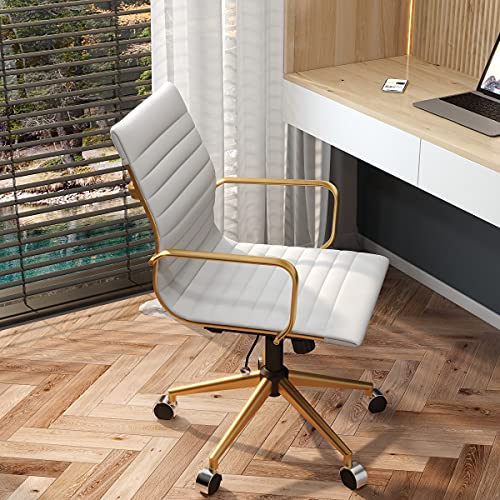 Hioryllks White Gold Office Chair White Gold Office Desk Chair Modern Office Chair Ergonomic Cute Desk Chair (3011 Gold White)