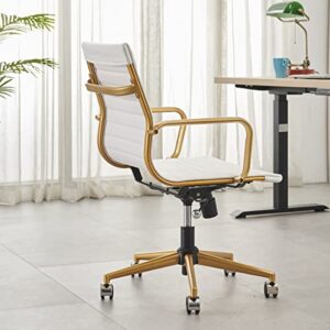 Hioryllks White Gold Office Chair White Gold Office Desk Chair Modern Office Chair Ergonomic Cute Desk Chair (3011 Gold White)