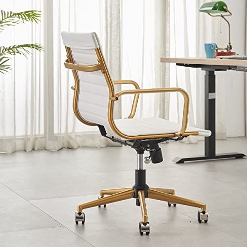 Hioryllks White Gold Office Chair White Gold Office Desk Chair Modern Office Chair Ergonomic Cute Desk Chair (3011 Gold White)