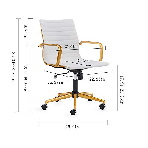 Hioryllks White Gold Office Chair White Gold Office Desk Chair Modern Office Chair Ergonomic Cute Desk Chair (3011 Gold White)