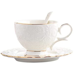 ceramic coffee cup set with saucer spoon 3 piece flower elegant vintage coffee cup,for milk afternoon tea black tea(6.7 oz)